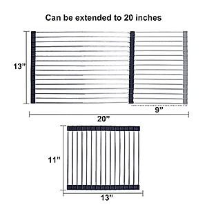 Expandable Roll up Dish Drying Rack for Kitchen from 11” to 20”, Foldable Over-The-Sink Dish Drying Rack Space-Saving, Multipurpose Rolling Rack for Sink with Large Capacity, 13''x(11''~20''), Gray