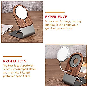 Walnut Gray Magnetic Mag Safe Phone Stand 12 pro Wooden Bracket Cradle Aluminum Alloy Mobile Cellphone Holder Metal Wireless Charger Office Kickstand Dock for iPhone 12, 12 Pro max, 12 Mini