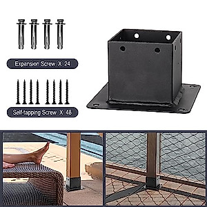 6 PCS Metal 4×4 Post Base Post Base Brackets,Inner Size 3.5"x3.5" Heavy Duty Powder-Coated Post Anchor Matte Black Wood Post Brackets (Black 6pcs)