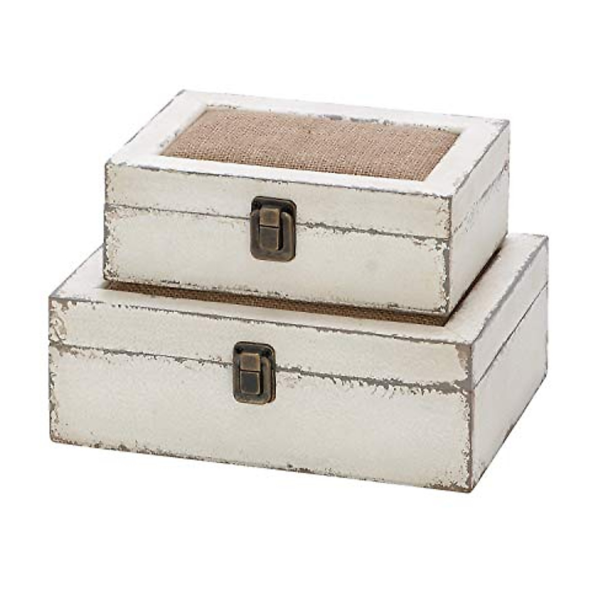 Deco 79 Farmhouse Wood Rectangle Box, Set of 2 10", 8"W, White