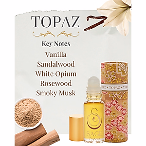 Topaz Perfume Oil Roll-On by Sage- 1/8 oz, Vegan & Cruelty-Free, Gourmand Scent, Vanilla, Sandalwood