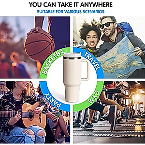 Bileeko 40 oz Tumbler with Handle and Straw Lid, Reusable Insulated Stainless Steel Water Bottle Coffee Mug Travel Cup, Dishwasher Safe, Maintains Cold, Heat and Ice for Hours(Rose Quartz)