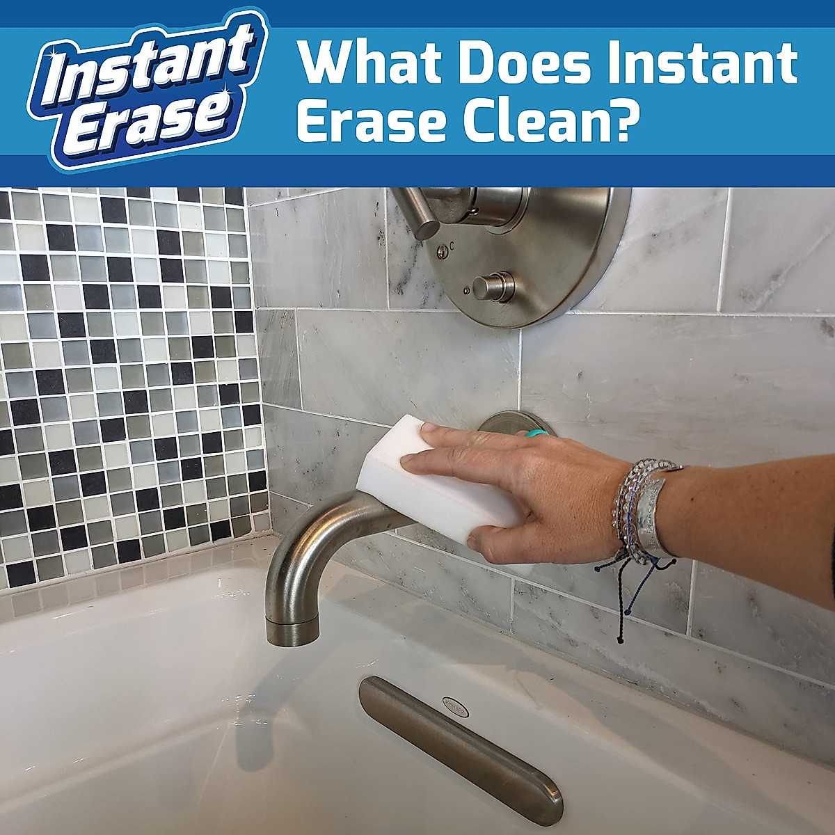 21 Pack Instant Erase XL Magic Cleaning Eraser Sponges - USA Converted and Packaged! Great for Bathtub, Floor Baseboard, and Walls. Genuine BASF Basotect Material - Multi-Surface Melamine Sponge Pads