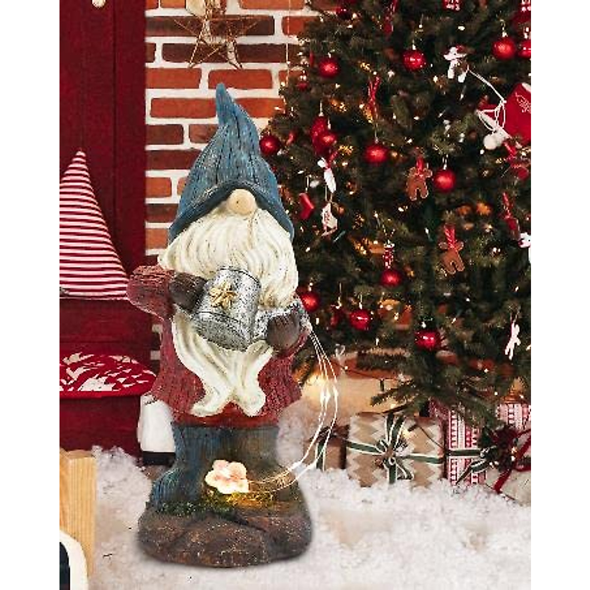 DKJOCKY Garden Gnomes Statues,Resin Knomes Figurine with Watering Can Solar Lights,Outdoor Statues Garden Decor for Patio Yard Lawn Porch Art Ornament Gift，13inch