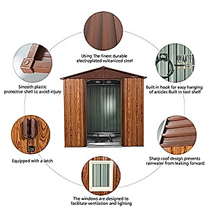 6.36 x 5.7ft Outdoor Metal Storage Shed with Floor Frame, Sliding Doors & Side Window, Sun Protection, Waterproof Tool Storage Shed for Garden, Patio, Lawn,Backyard (Brown & Wood Grain)