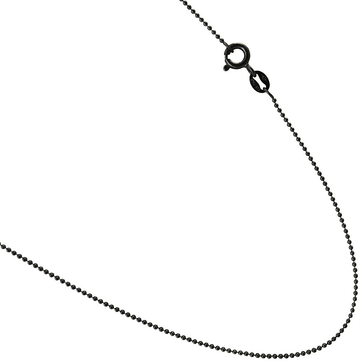 JOSCO 1mm Bead Chain. Black Rhodium Plated Over .925 Sterling Silver. 16,18,20,24,30,36 Inches (30)