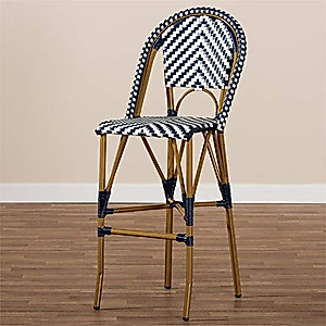 Baxton Studio Ilene Classic French Indoor and Outdoor White and Blue Bamboo Style Stackable Bistro Bar Stool