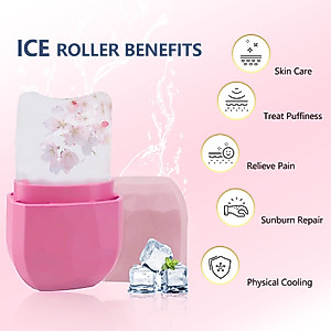 Ice Roller for Face and Eye, Gua Sha Face Massage, Facial Beauty Ice Roller, Silicone Ice Mold for Face Beauty (Pink)
