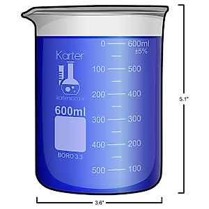 600ml Beaker, Low Form, Borosilicate 3.3 Glass, Double Scale, Karter Scientific 232T4 (Single)