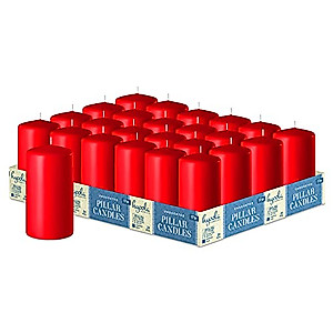HYOOLA Red Pillar Candles 2-inch x 4-inch - 24 Pack Unscented Bulk Pillar Candles - European Made