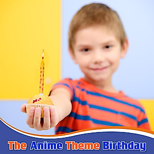 Conelist 12 Pcs Anime Theme Birthday Candles Yellow and Red Stars Print Themed Birthday Cake Candles Cupcake Topper for Boy and Husband 7 Stars Balls Themed Birthday Decoration Supplies