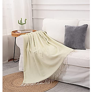 Panku Decorative Herringbone Faux Cashmere Blanket Throw with Fringe, Lightweight Soft Cashmere Like Chevron Throw Blanket with Tassels for Couch Sofa Chair, Farmhouse Boho Blanket 50x60 Sege Green