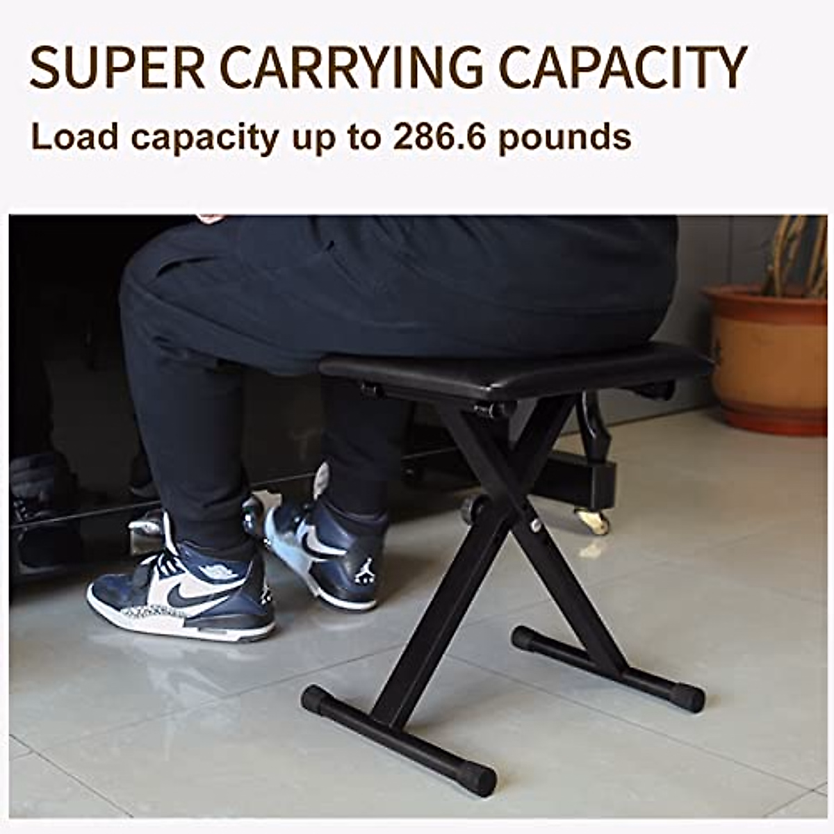 AODSK Keyboard Bench X-Style Cushion Padded,Piano Bench Adjustable Collapsible Stool Chair Seat,Flame Retardant Cotton,Non-Skid Design