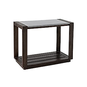 COSIEST Outdoor Bar Table, MgO Patio Pub Height Dining Table with Pinewood Legs, Rectangular Console Table for Garden Backyard Poolside, Dark Brown