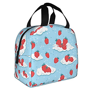 Lunch Bag Fresh Strawberries On The Clouds Insulated Lunch Box Back To School Reusable Bags Meal Portable Container Tote For Boys Girls Travel Work Picnic Boxes