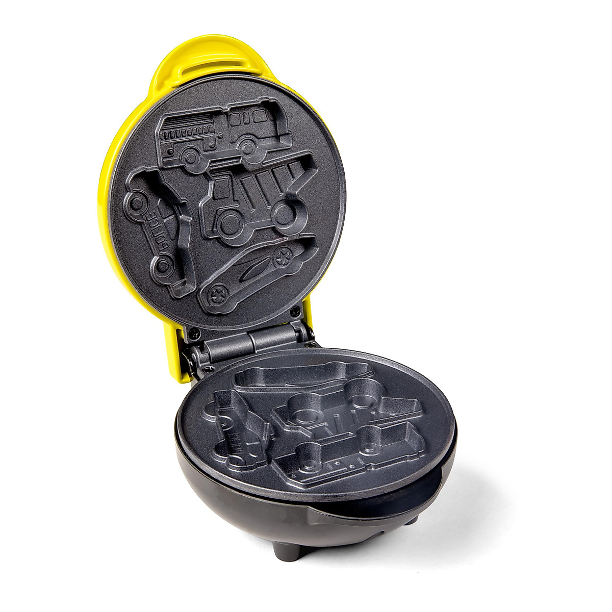 Nostalgia MyMini Cars and Trucks Shape Electric Waffle Maker, 5-Inch Non-Stick Griddle for Waffles, Hash Browns, Eggs, and More, Yellow