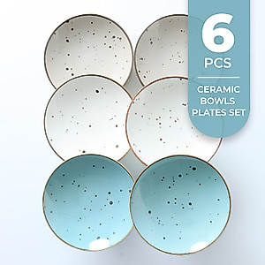 Esfour Ceramics Small Hand Craft Dessert Bowls - 12oz, Set of 6 - Microwave, Oven, Dishwasher Safe, Ice Cream, Soup, Snacks, Rice, Cereal, Chili, Side Dishes, Dips, Ideal Gift - Vivid Assorted Colors