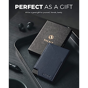 VULKIT Pop up Card Wallet RFID Blocking Slim Aluminum Metal Bank Card Holder Case with Business Money Pocket for Credit Cards Notes and Coins (Navy)