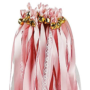 Cieovo 50 Pack Ribbon Fairy Wands Party Sticks Streamers with Bells Fairy Stick Wish Wands for Baby Shower Birthday Wedding-Waving Party Favors Holiday Celebration (Rose Gold)