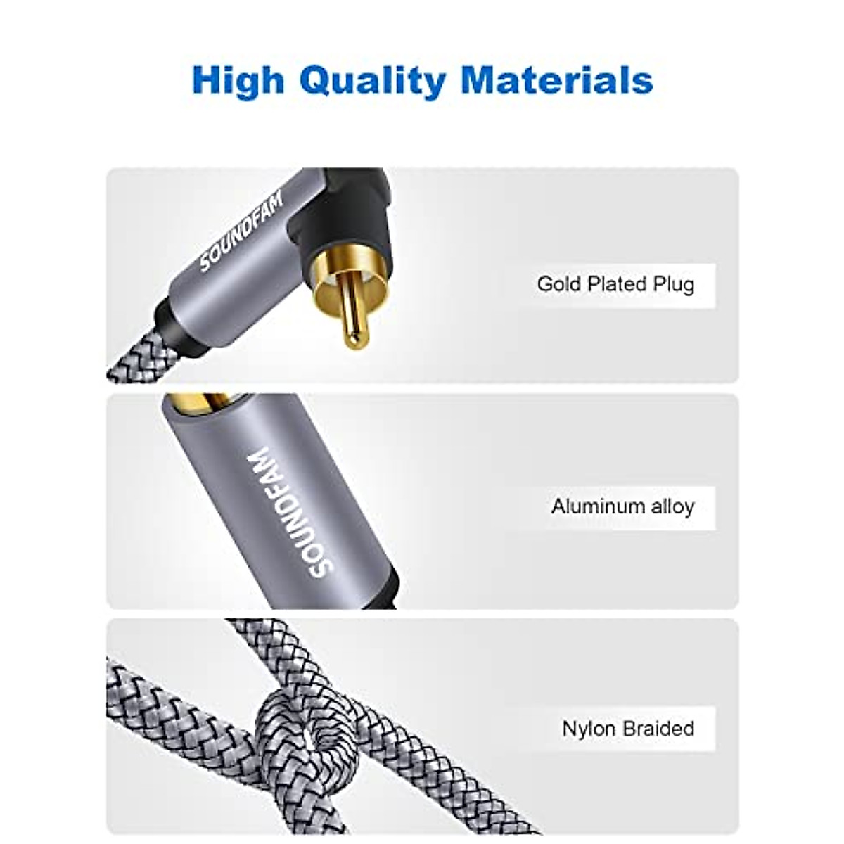 90 Degree RCA Cable SOUNDFAM Subwoofer Cable Right Angle Digital Coaxial RCA Cable Male to Male Vidio Audio Cable Gold-Plated Connectors for Home Theater, HDTV, Home Stereo and DVD- Grey (6.6ft/2m)