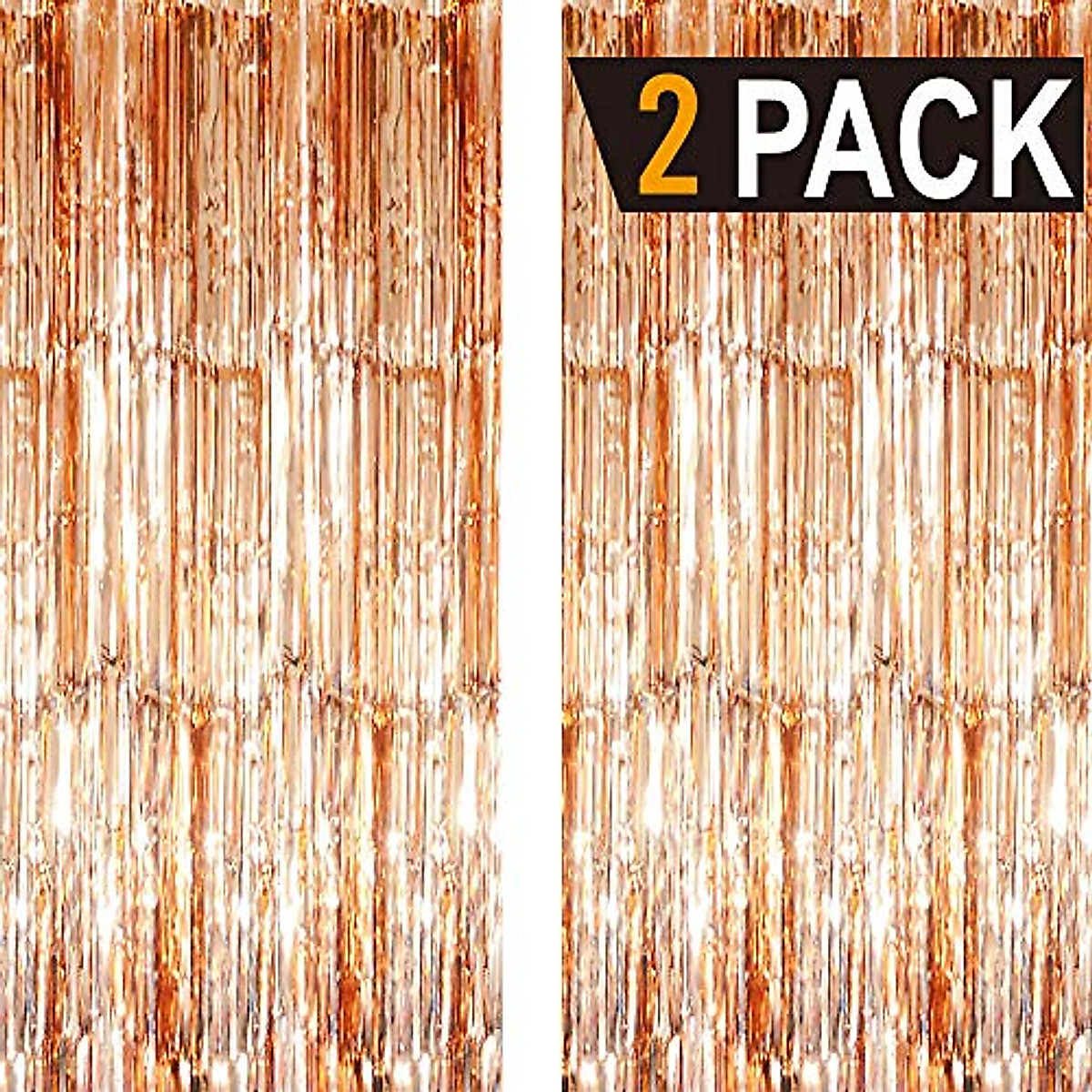 GOER 6.4 ft x 9.8 ft Metallic Tinsel Foil Fringe Curtains,Pack of 2 Party Streamer Backdrop for Birthday,Graduation Decorations and New Year Eve (Champagne Gold)