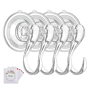 VIS'V Suction Cup Hooks, Small Clear Heavy Duty Vacuum Suction Hooks with Wipes Removable Strong Window Glass Door Kitchen Bathroom Shower Wall Suction Hanger for Towel Loofah Utensils Wreath - 4 Pcs