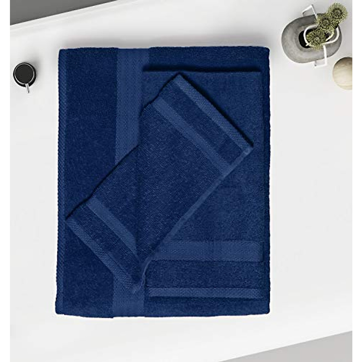 GLAMBURG Ultra Soft 8-Piece Towel Set - 100% Pure Ringspun Cotton, Contains 2 Oversized Bath Towels 27x54, 2 Hand Towels 16x28, 4 Wash Cloths 13x13 - Ideal for Everyday use, Hotel & Spa - Navy Blue