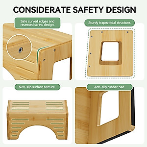 AmazerBath Potty Training Toilet Stool for Toddler, 7” Sturdy Bamboo Small One Step Stools for Adults, 3-in-1 Space Saving Baby & Kids Squat Poop Foot Stool for Bathroom Sink, Kitchen Counter, Closet