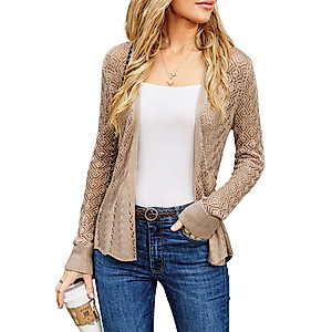 Ladies Drape Cardigan Sexy Flowy Shrug Knitted Coat Bolero Knitwear Khaki Size XL