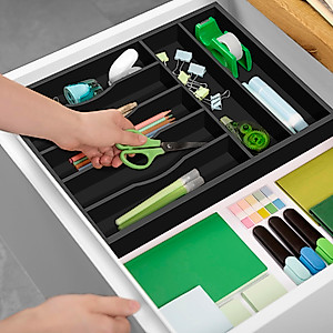 ROYAL CRAFT WOOD Bamboo Kitchen Drawer Organizer - Silverware Organize and Cutlery Tray with Grooved Drawer Dividers for Flatware and Kitchen Utensils (7 Slot, Black)