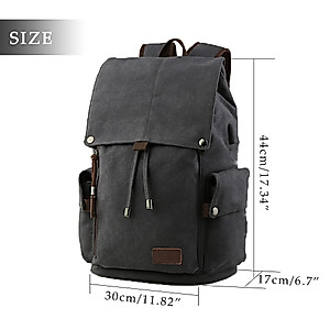 Barsine Thick Canvas Backpack for School Travel Hiking with 15 Inch Laptop Compartment Casual Rucksack