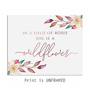 In A Field Of Roses, She Is A Wildflower, Girl Room Wall Decor, Floral Flowers Print, Child Art, Nursery Print, Wildflower Decor, Unframed (8X10 INCH)