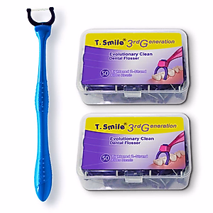 T.Smile Evolutionary Clean Dental Flossers, Kit of Refills Plus Long Handle (1 Handle + 100 Refills)