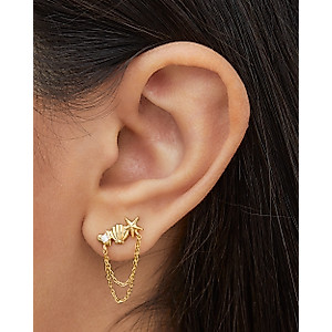 Disney Little Mermaid Jewelry, Seashell Dangle Chain Earrings, Flash Plated Sterling Silver