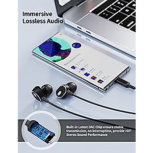 ACAGET USB C Headphones for Galaxy S23 Ultra S22 Plus Type C Earphones Noise Cancelling Wired Headphone Digital DAC HiFi Stereo in Ear Earbuds for Samsung A53 S21 S20 FE Pixel 7 Pro 6A iPad Pro Black