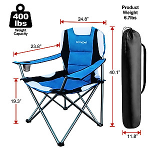 Camabel Folding Camping Chairs 400 LBS Oversized Heavy Duty Padded Beach Chair Portable Outdoor Lawn Chairs with Cup Holder Carry Bag for Sporting Hiking Picnics Fishing Blue
