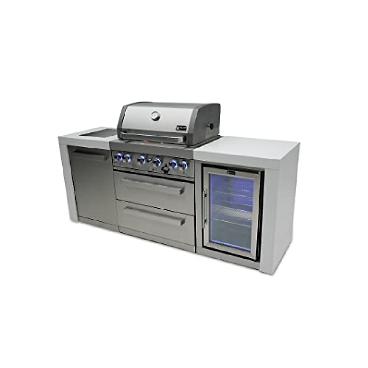 Mont Alpi MAi400-DFC 32-Inch 4-Burner 78000 BTU Deluxe Stainless Steel Gas Outdoor Kitchen Bar Barbecue Island Grill w/Infrared Side Burner + Wine Cooler Compact Refrigerator + Rotisserie Kit