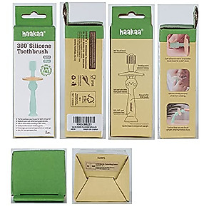 haakaa 360° Baby Toothbrush with Suction Base - Gentle Cleaning for Toddler's Self-Brushing Training, Food-Grade Silicone, Adjustable Safety Shield - Blue (1 Piece)