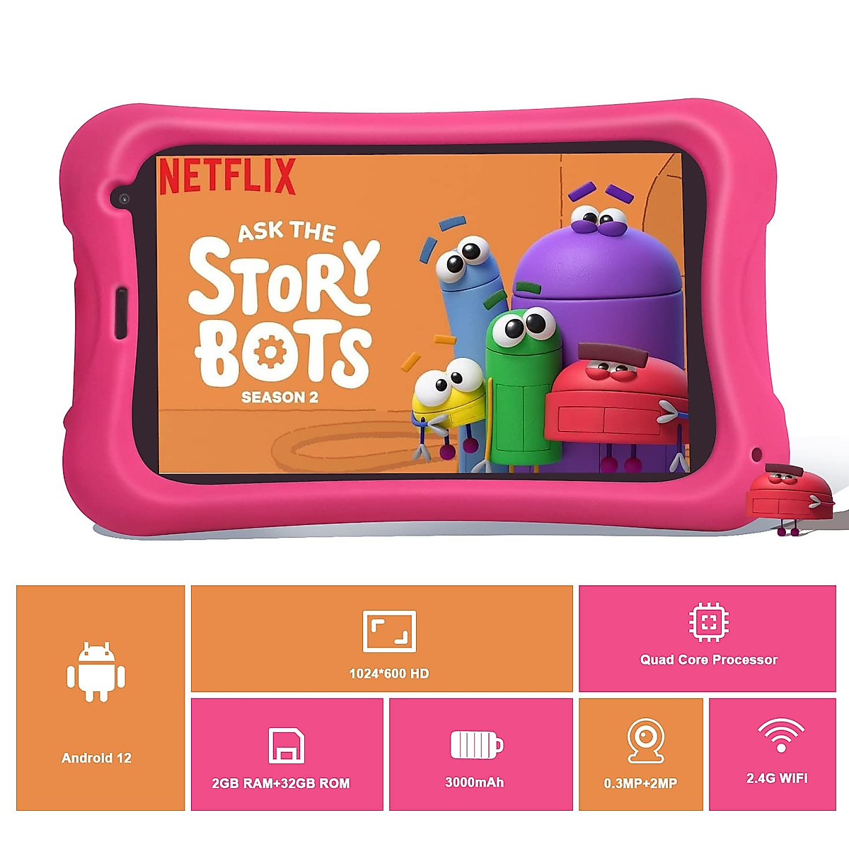 NOBKLEN Kids Tablet 7 Inch Tablet - 2GB RAM and 32GB Storage, 3000mAh Battery, Dual Cameras, and Parental Controls