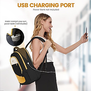 LOVEVOOK Laptop Backpack for Women,15.6 Inch Travel College Computer Back Pack,Work Backpacks with USB Port,Business Water Resistant Bag with Laptop Compartment for Teacher Nurse, Black-Yellow-White