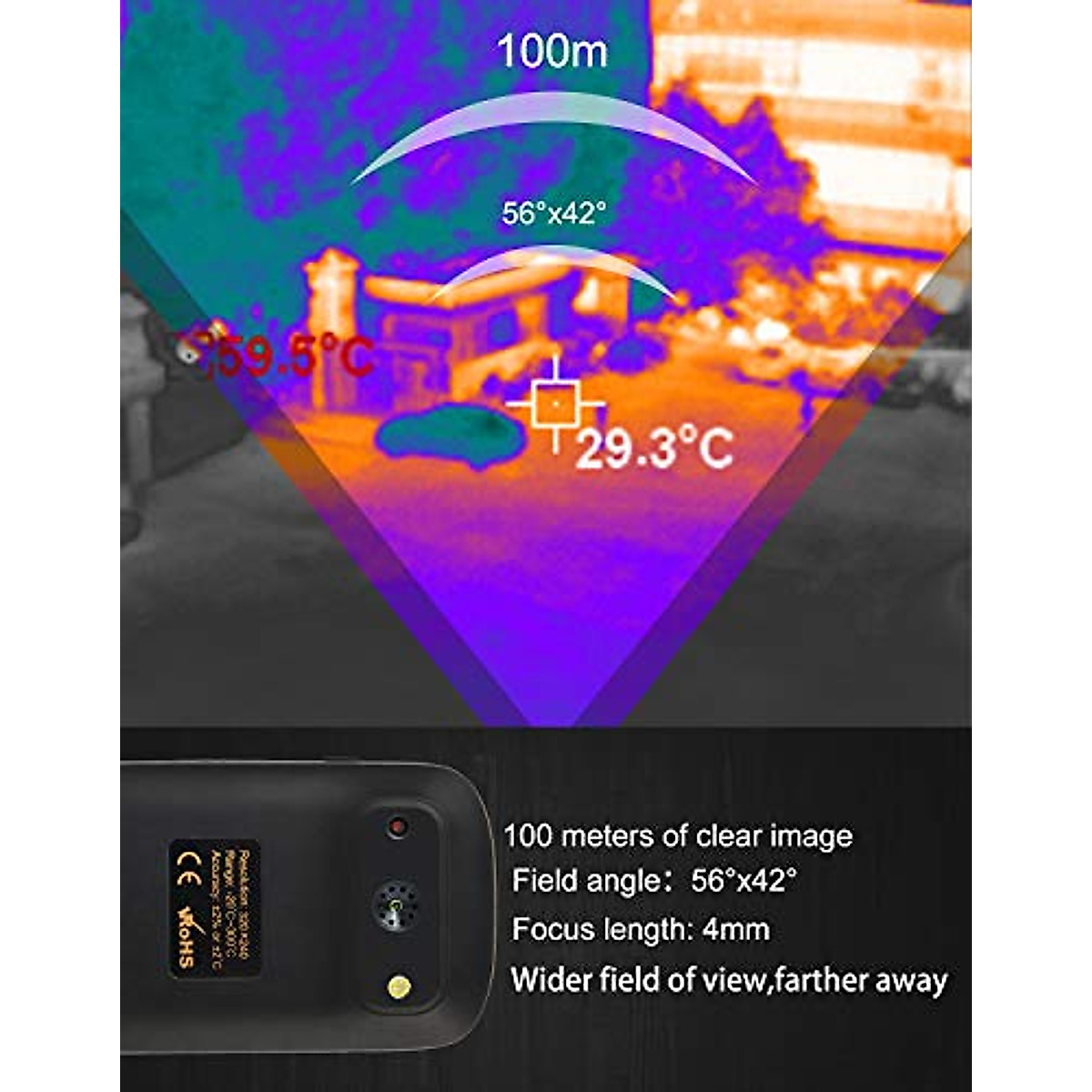 320 x 240 IR Resolution Thermal Camera, Pocket-Sized Infrared Camera with 76800 Pixels Real-Time Thermal Image, Temperature Measurement Range -4°F to 572°F, Mini IR Thermal Imager, Hti-Xintai