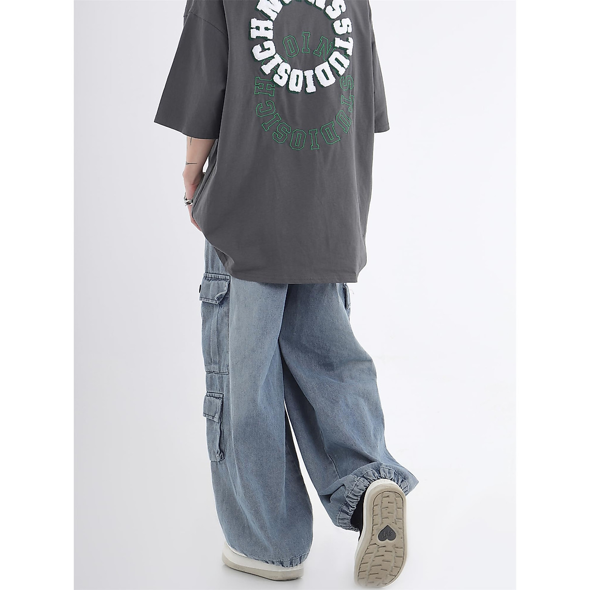 Grunge Emo Pants Y2K Baggy Jeans Fairycore Clothing Acubi Fashion Denim Cargo Sweatpant for Women Alt Goth Clothes (Blue,L)