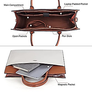CLUCI Women Briefcase Leather Laptop Bag for Women 15.6inch Computer Bag Messenger Business Work Tote Beige with Brown