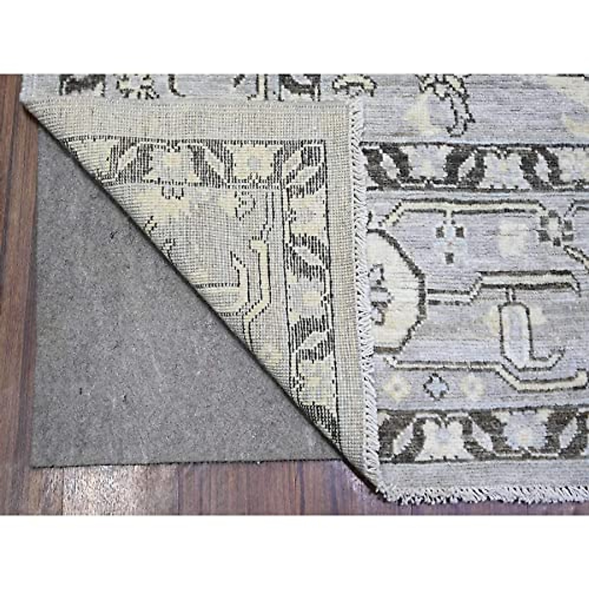 Shahbanu Rugs Silver Gray Afghan Angora Oushak with All Over Pattern Natural Dyes Soft Wool Hand Knotted Oriental Rug (8'1"x10'10")