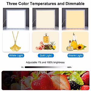PULUZ 15''/38cm LED Photography Shadowless Light Panel 1200LM 6000K Three Color Temperature Dimmable Lightbox LED Fill Light Background Shadow Elimination for Jewelry Craft Commercial Photography