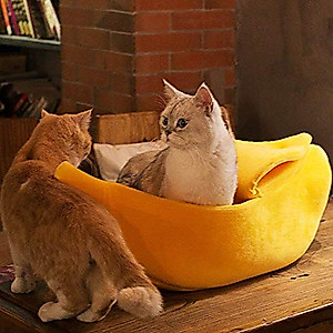 · Petgrow · Cute Banana Cat Bed House Large Size, Christmas Pet Bed Soft Warm Cat Cuddle Bed, Lovely Pet Supplies for Cats Kittens Rabbit Small Dogs Bed,Yellow
