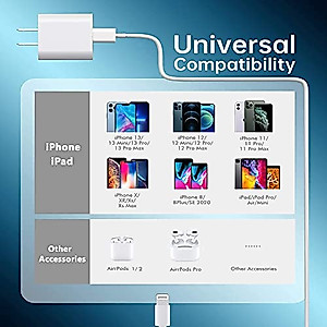 iPhone Fast Charger, USB C Fast Charger 20W PD Fast Adapter Type C Power Wall Charger with Cable Compatible iPhone 14/14 Pro Max/13/13Pro/12/12 Mini/12 Pro/12 Pro Max/11/11 Pro Max/Xs Max/XR/X,iPad