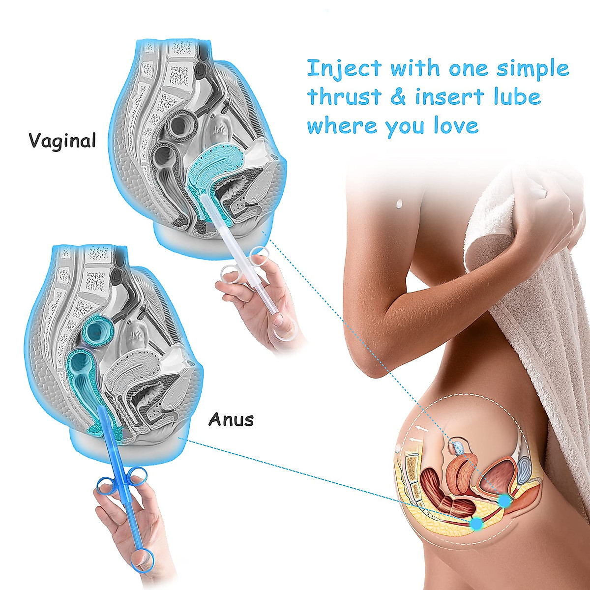 ANGCURE lube applicator for Women,Men,Female Lubricant Tube Shooter with 10ml Scales [2 Pack+Storage Bag] Reusable, Smooth with Rounded Tip & Cap,Easy use/Clean