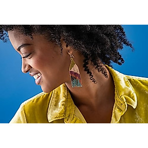 INK+ALLOY Boho Beaded Earrings for Women Dangling, Lennon Seed Bead Medium Fringe Dangle Earrings, Handmade Jewelry for the Modern Bohemian, 3.25-Inch Length (Muted Geometric)