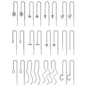 12 Pairs Threader Earrings for Women Stainless Steel Chain Tassel Earrings Threader Lightweight Wave Long Bar Arrow Drop Dangle Chain Earrings Set (Silver)